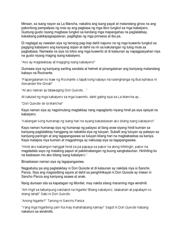 Don Quixote Tagalog Scene Script | PDF