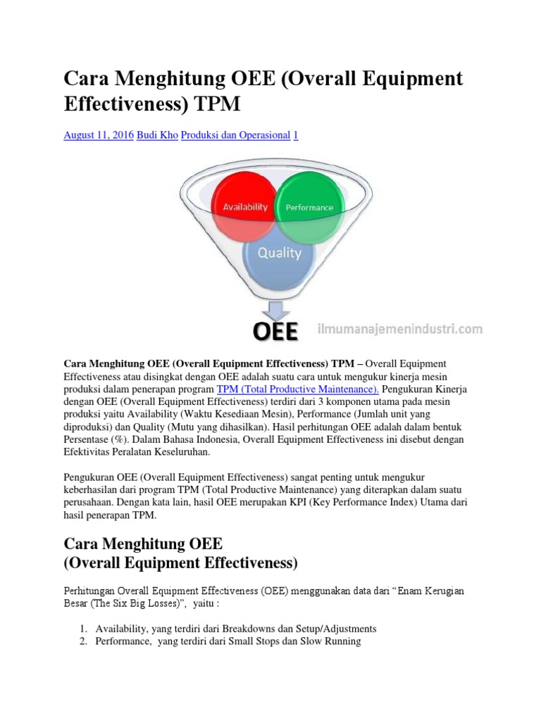 Cara Menghitung OEE (Overall Equipment Effectiveness) | PDF