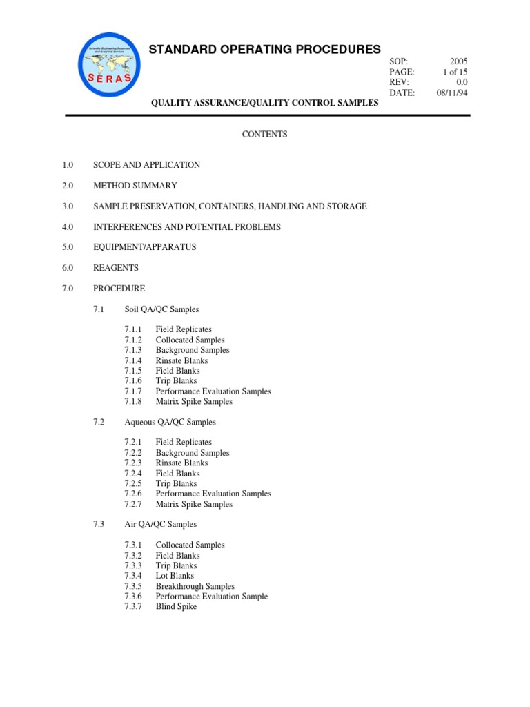 Standard Operating Procedures: Quality Assurance/Quality Control ...