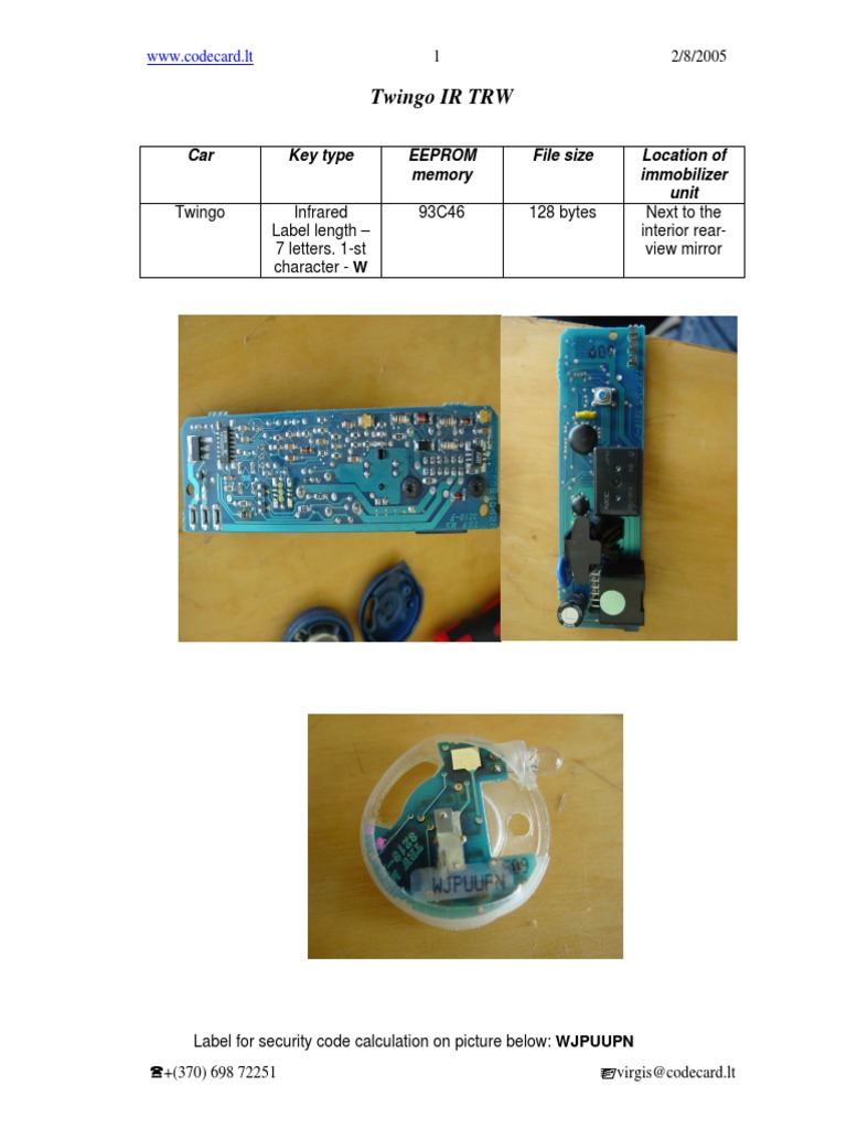 RENAULT Immobilizer Security Code Calculator | PDF | Microcontroller ...