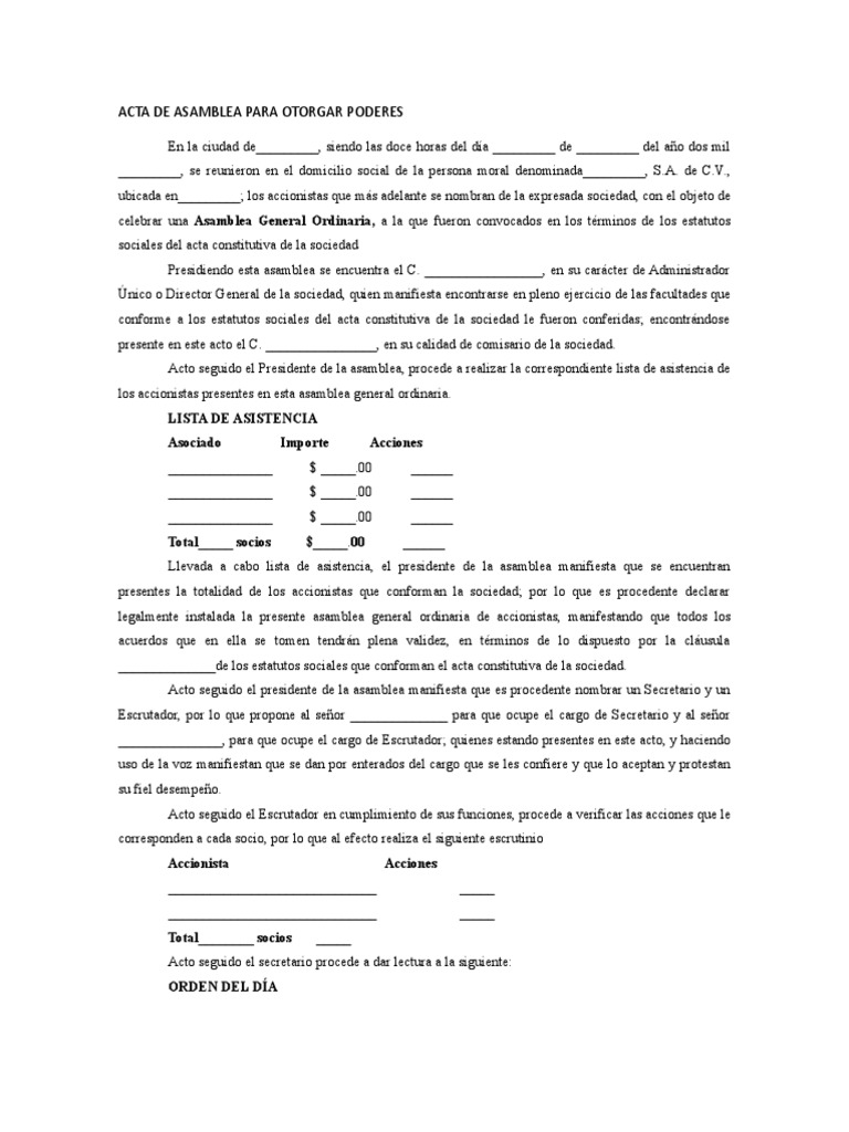 Acta de Asamblea para Otorgar Poderes | PDF | Gobierno | Justicia