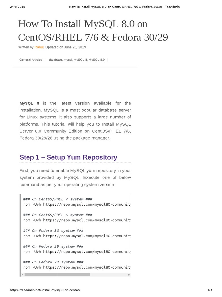 How To Install MySQL 8.0 On CentOS - RHEL 7 - 6 & Fedora 30 - 29 - TecAdmin | PDF | Superuser ...