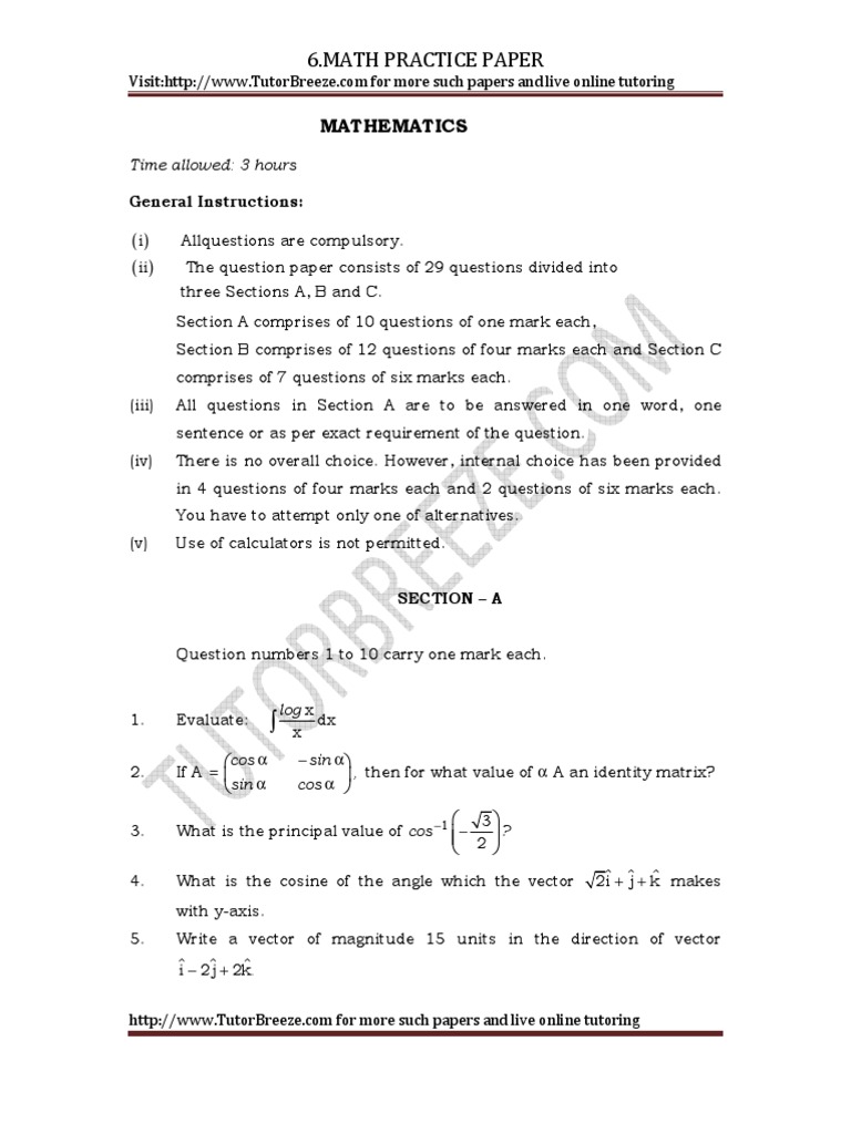 Math Practice Paper with Solutions | PDF | Ordinary Differential ...