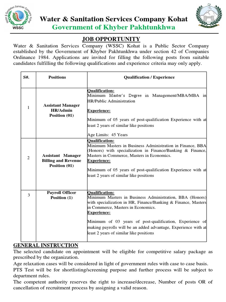 Government of Khyber Pakhtunkhwa: Water & Sanitation Services Company ...