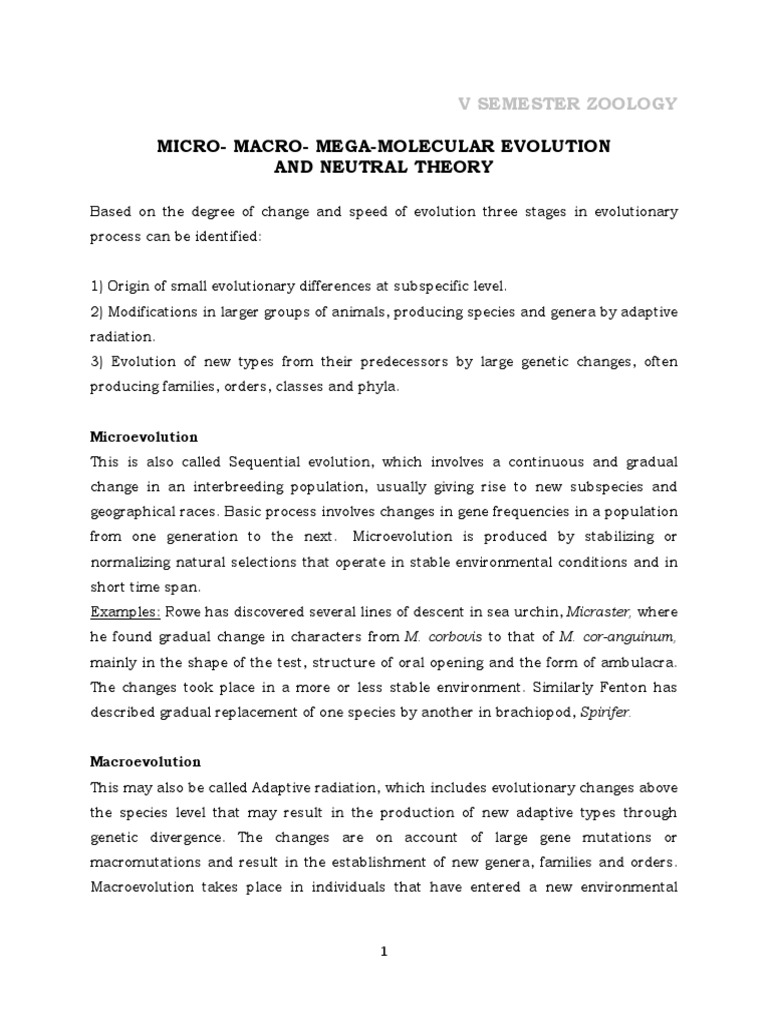 Micro, Macro, and Mega Evolution Explained | PDF | Paleontological ...