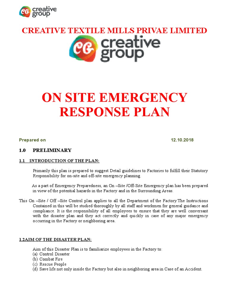 On Site Emergency Response Plan: Creative Textile Mills Privae Limited ...