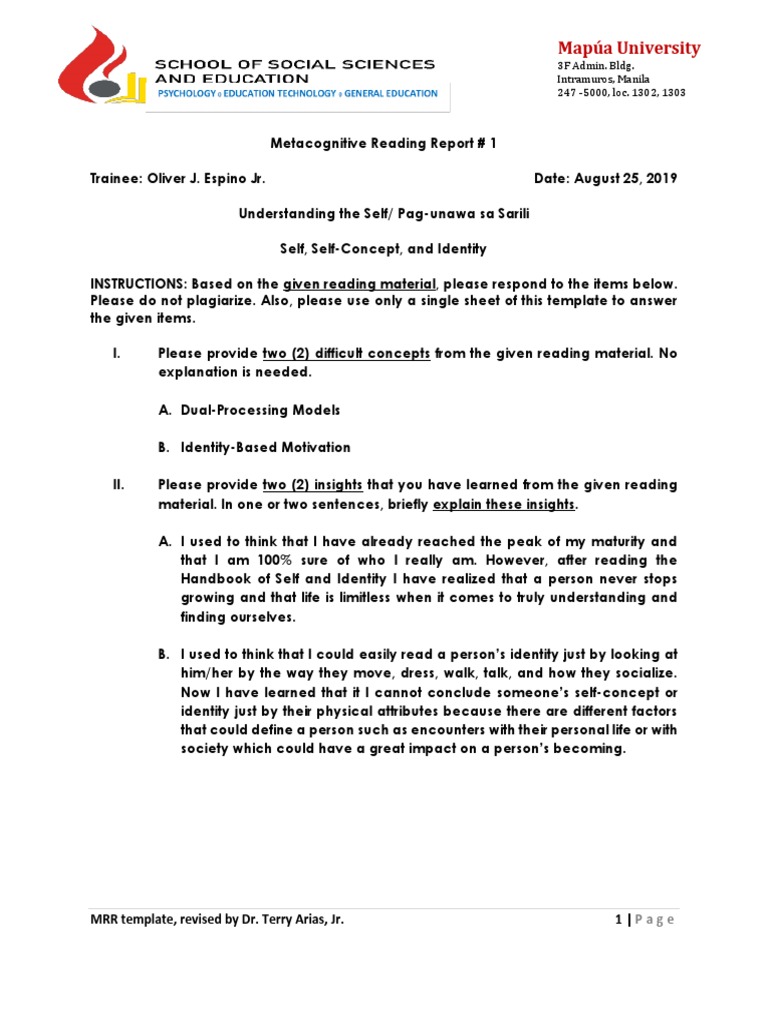 MRR1 Ged101 | PDF | Self | Metaphysics Of Mind