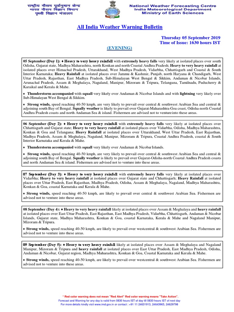 All India Weather Warning Bulletin: (Evening) | PDF | Natural Disasters ...