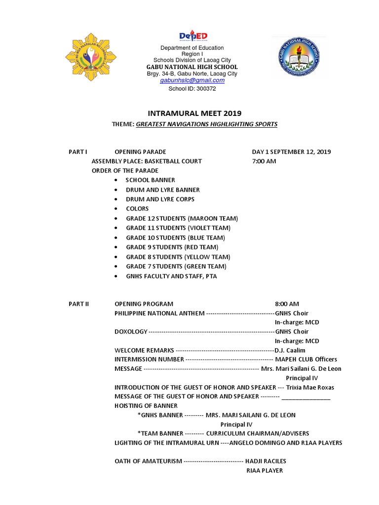 Intramural Meet 2019: Gabu National High School | Download Free PDF ...