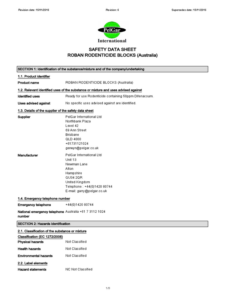Roban Blocks - Sds | PDF | Toxicity | Dangerous Goods