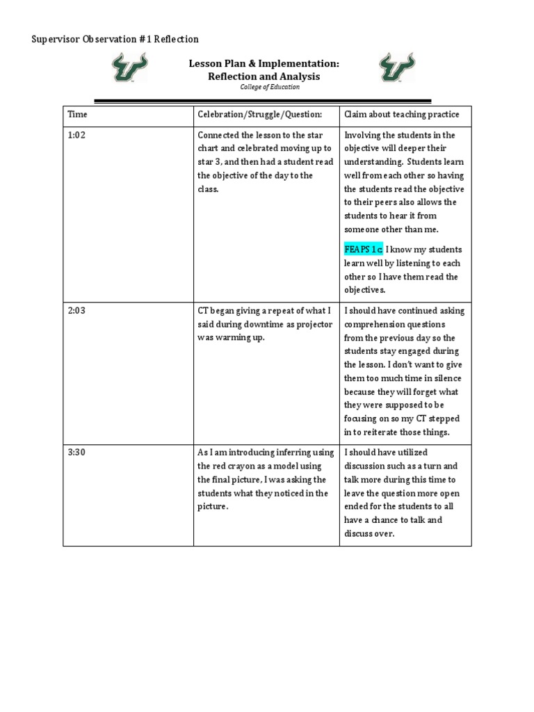 Lesson Plan & Implementation: Reflection and Analysis | PDF | Reading ...