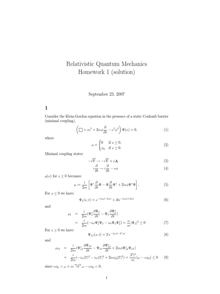 Relativistic Quantum Mechanics Homework 1 (Solution) : September 23 ...