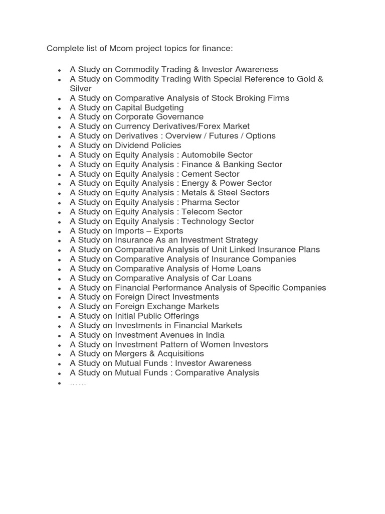 M.Com Finance Project Topics List | PDF