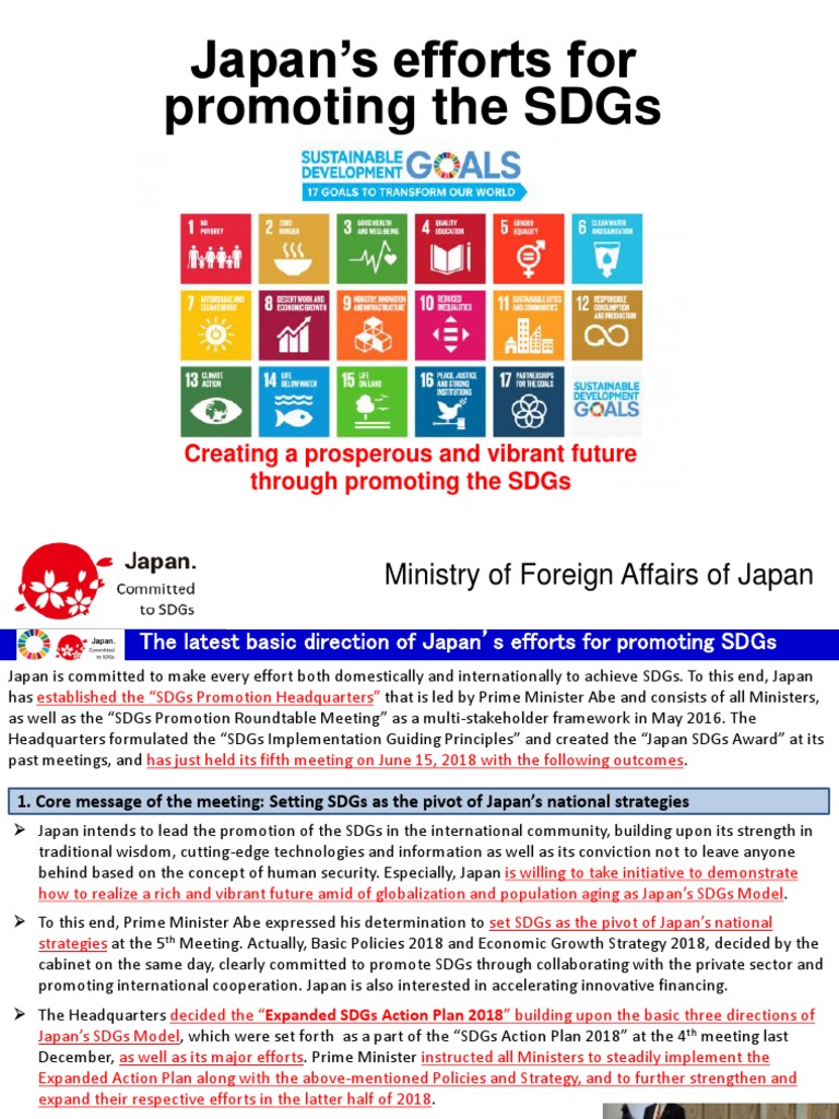 Japan'S Efforts For Promoting The SDGS: Ministry of Foreign Affairs of ...
