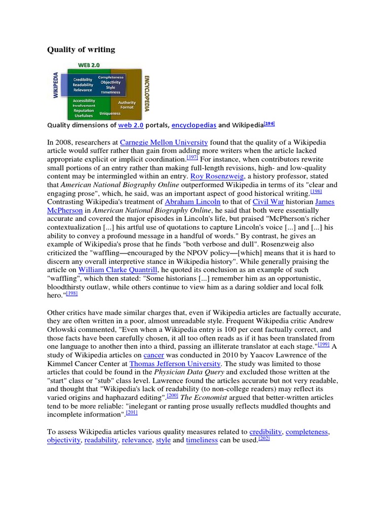 Quality of Writing: Web 2.0 Encyclopedias Carnegie Mellon University ...