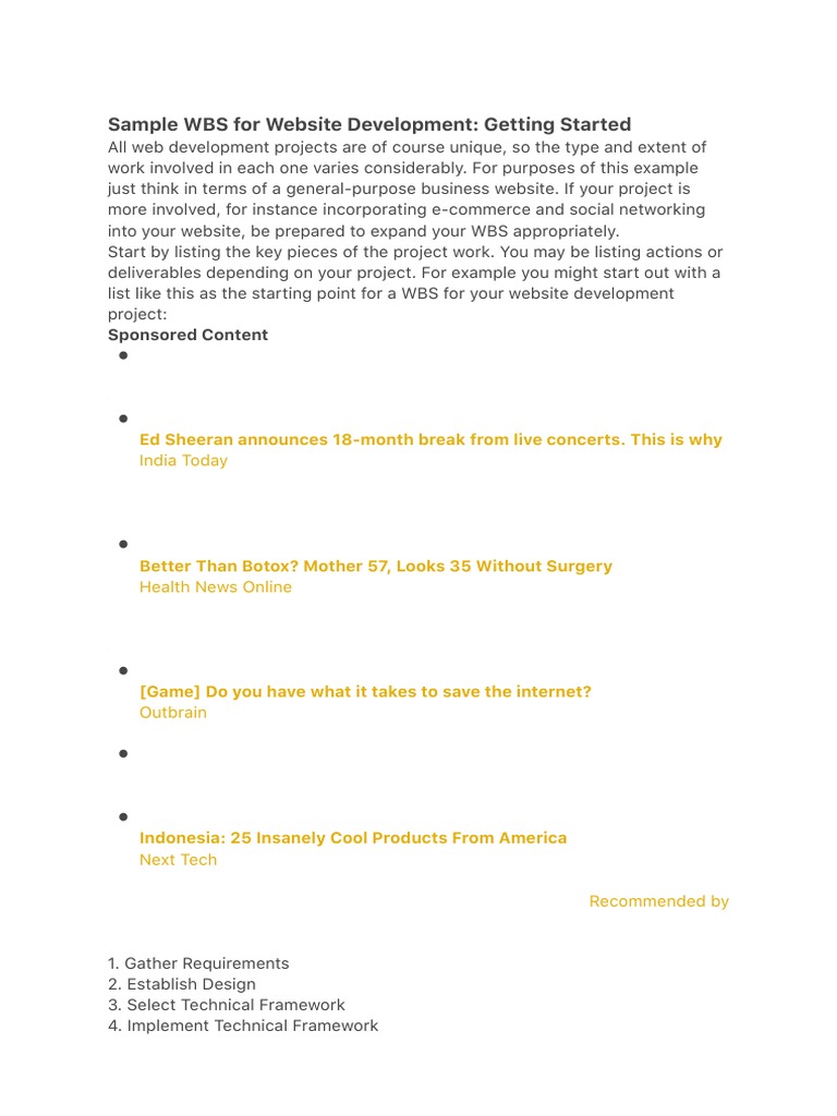 Sample WBS For Website Development: Getting Started | PDF | Websites ...