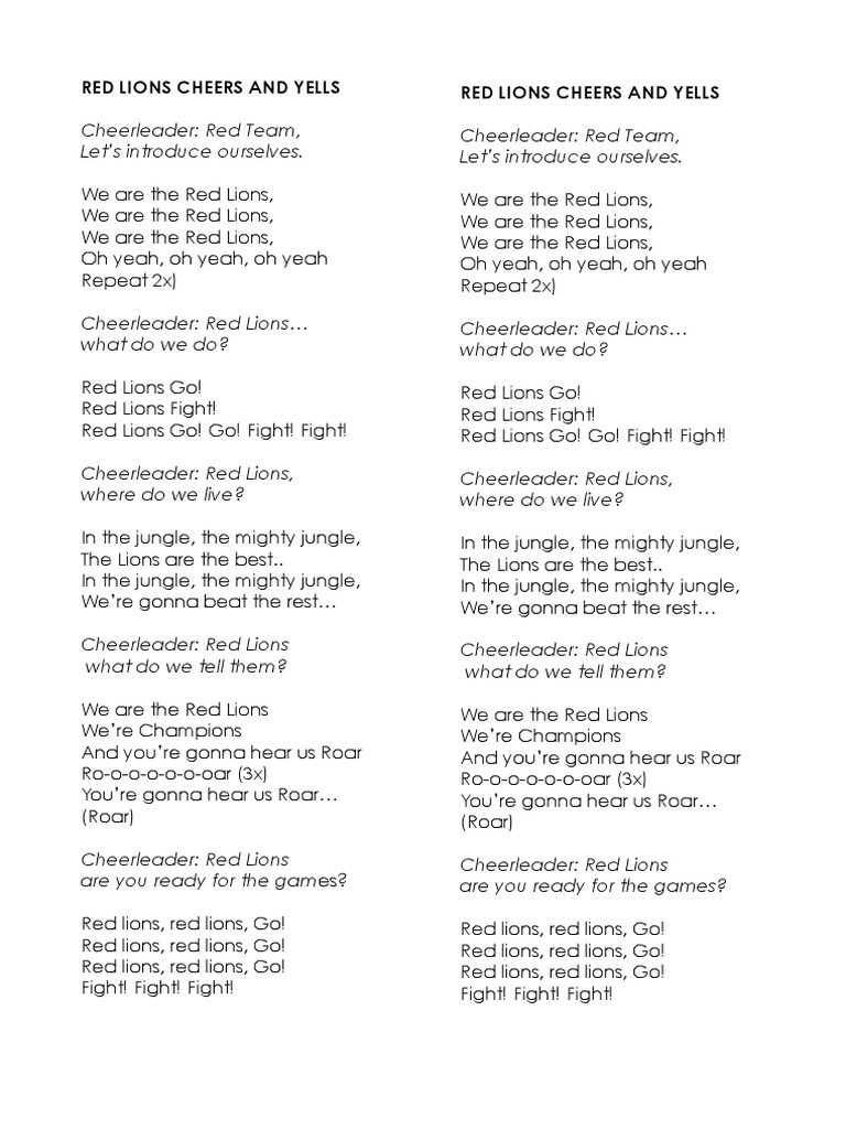 Red Lions Cheers and Yells | PDF