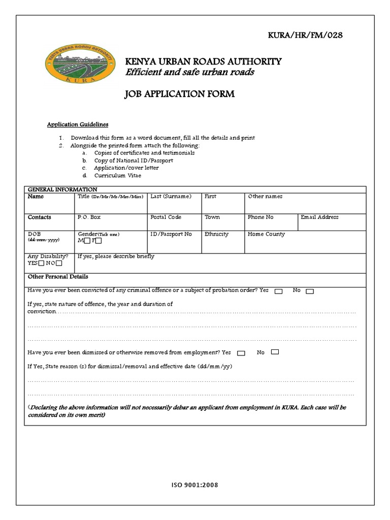 Kura Job Application Form | PDF | Business