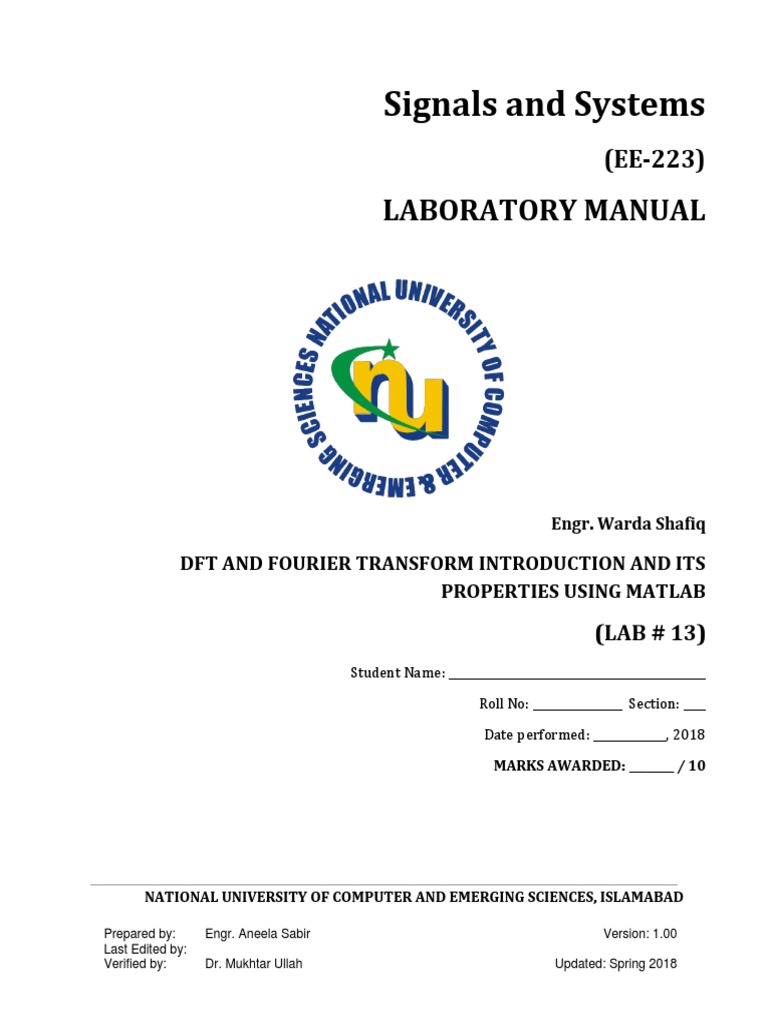 Signals and Systems: Laboratory Manual | PDF | Discrete Fourier Transform | Fourier Transform
