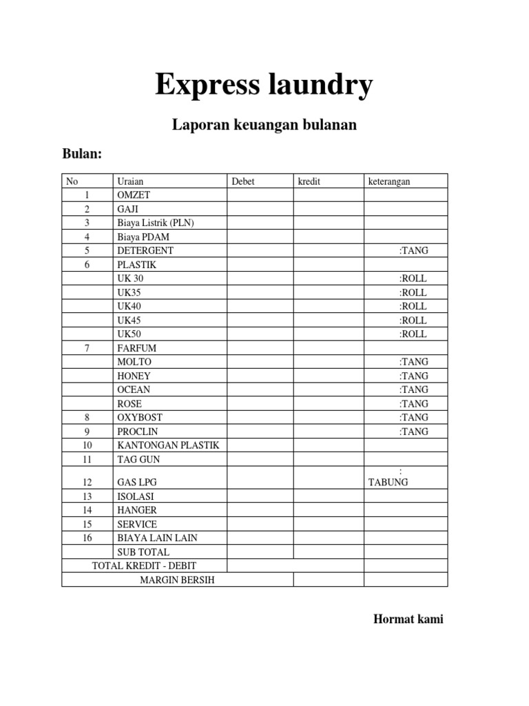Express Laundry Monthly Financial Report | PDF