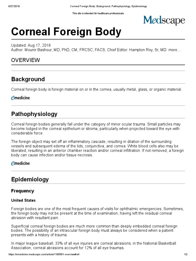 Corneal Foreign Body Medscape | PDF | Cornea | Ophthalmology