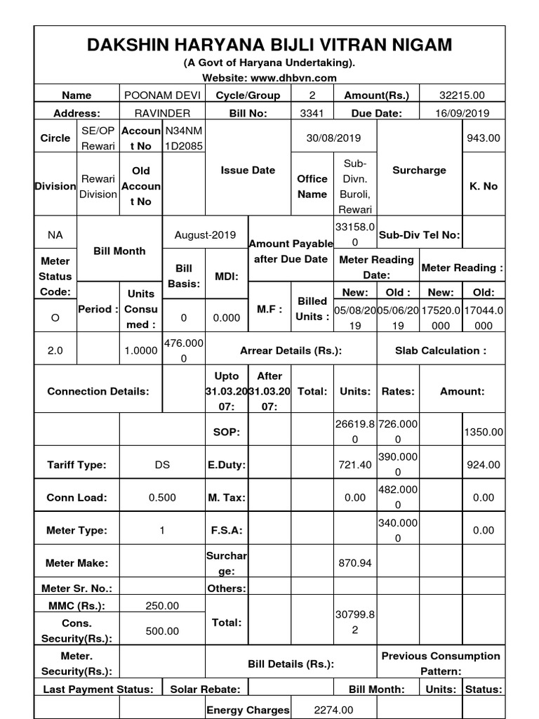 Haryana Electricity Bill Details | PDF | Government Finances | Taxes