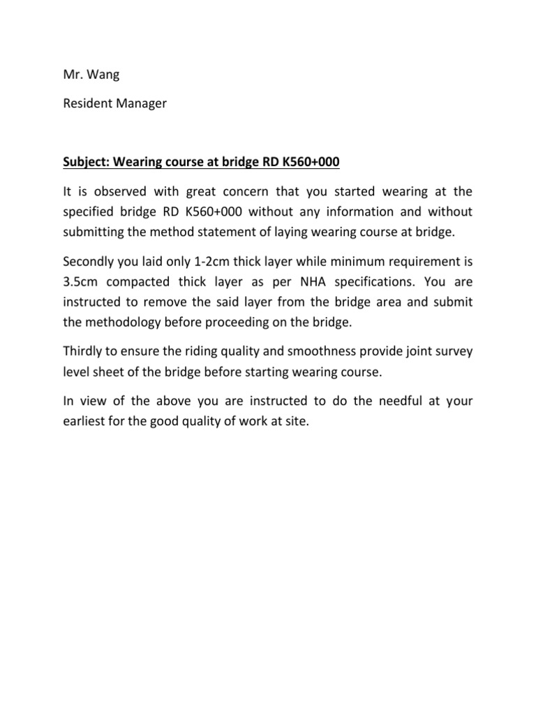 Subject: Wearing Course at Bridge RD K560+000 | PDF