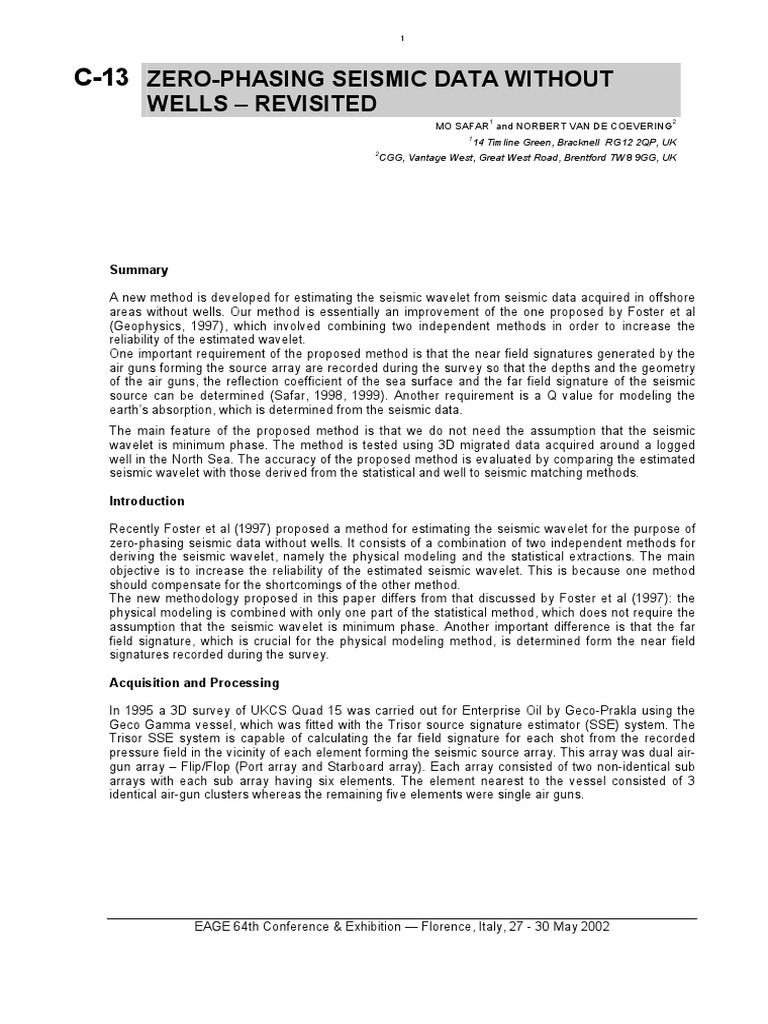 Zero-Phasing Seismic Data Without Wells - Revisited | PDF | Reflection Seismology | Seismology