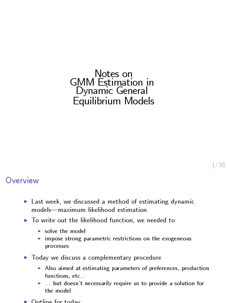 Notes On GMM Estimation in Dynamic General Equilibrium Models | PDF ...
