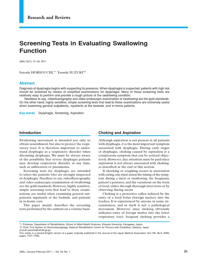 Screening Tests in Evaluating Swallowing - 1 PDF | PDF | Clinical ...