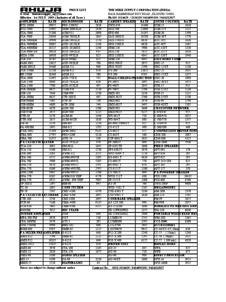 Price List PDF PDF Loudspeaker Acoustics