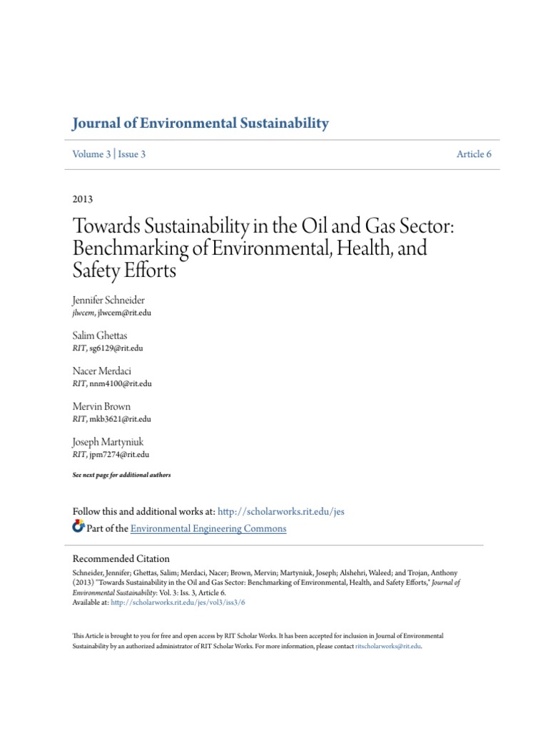 Towards Sustainability in The Oil and Gas Sector: Benchmarking of ...
