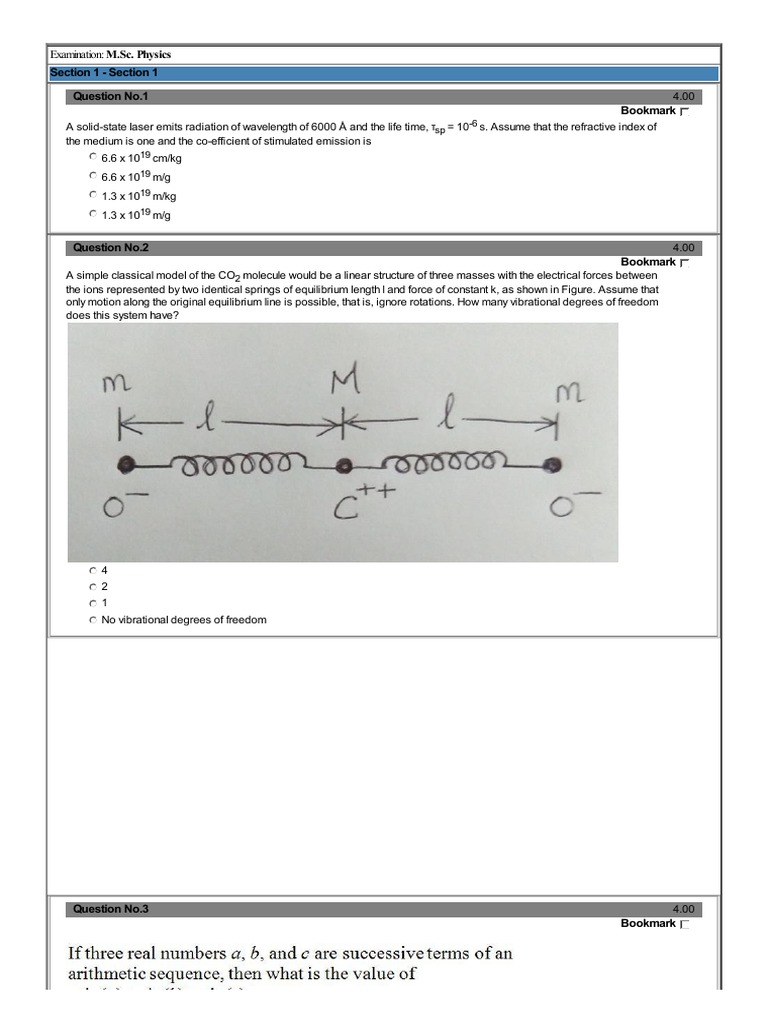 Section 1 Section 1 Question No 1 Bookmark Examination M Sc Physics Pdf Lens Optics Sun
