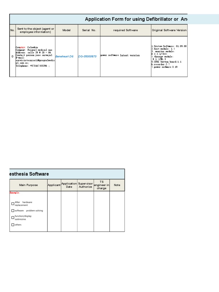 Application Form For Using Defibrillator or Anesthesia or Ventilator ...