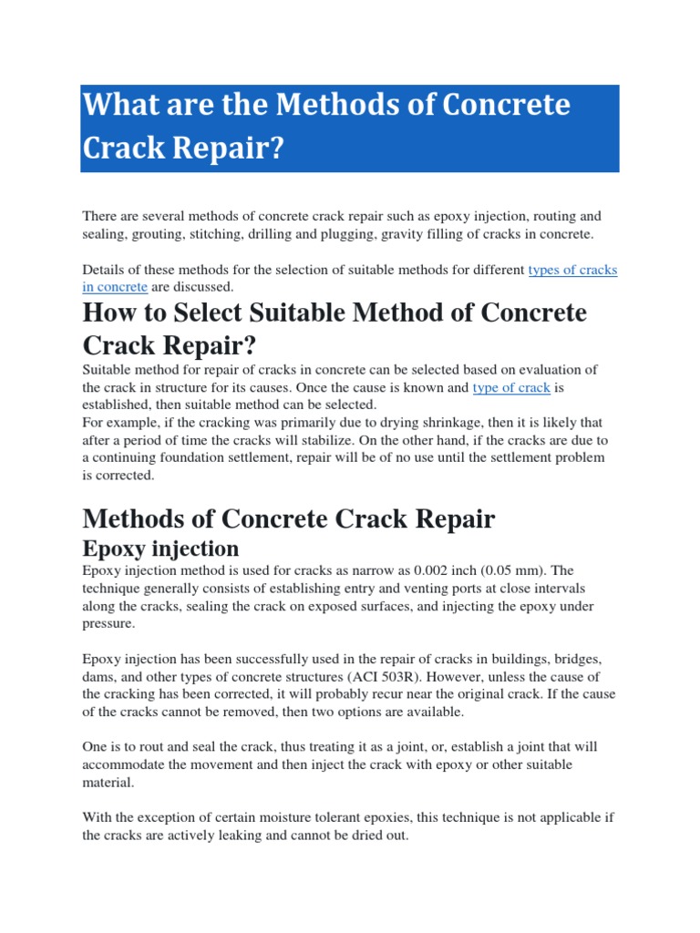 What Are The Methods of Concrete Crack Repair | PDF | Prestressed ...