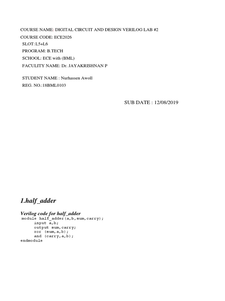 Verilog Code For Some Combinational Circuit | PDF | Electrical Circuits | Electronic Engineering