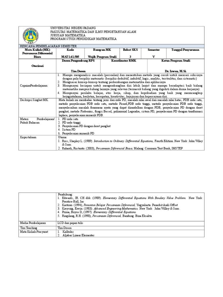 RPS Persamaan Differensial Biasa | PDF