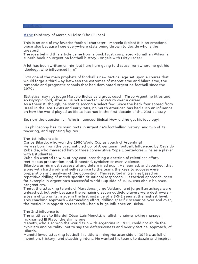 Marcelo Bielsa's Third Way of Football | PDF | Association Football ...