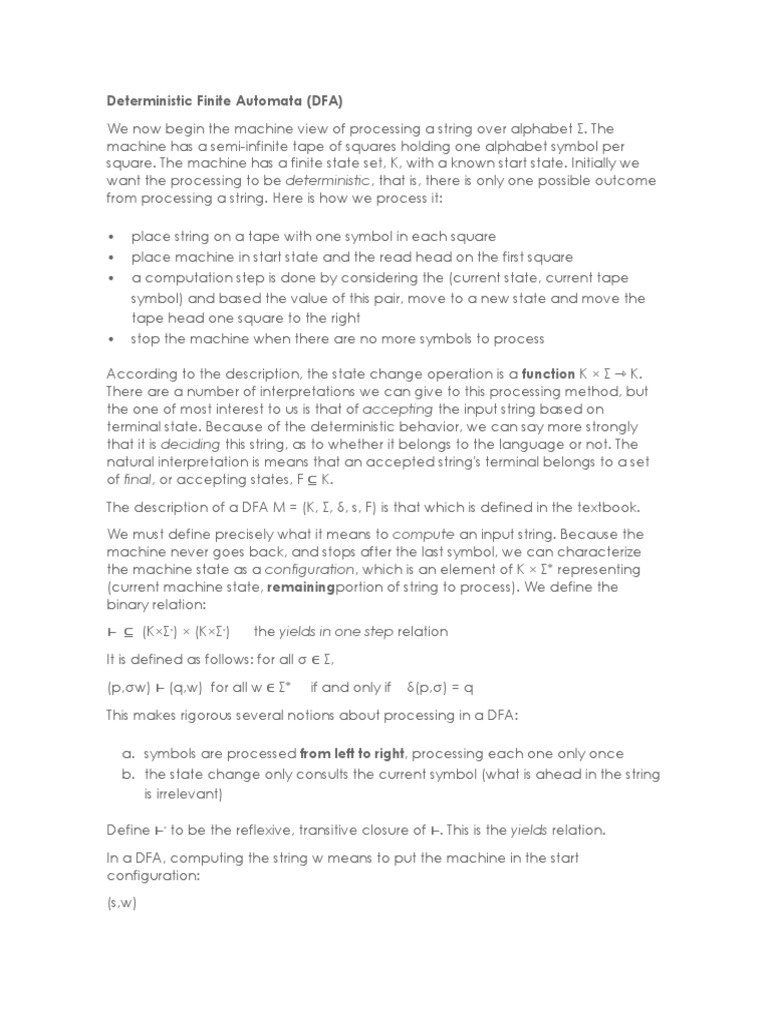 Deterministic Finite Automata | PDF | String (Computer Science) | Mathematical Concepts