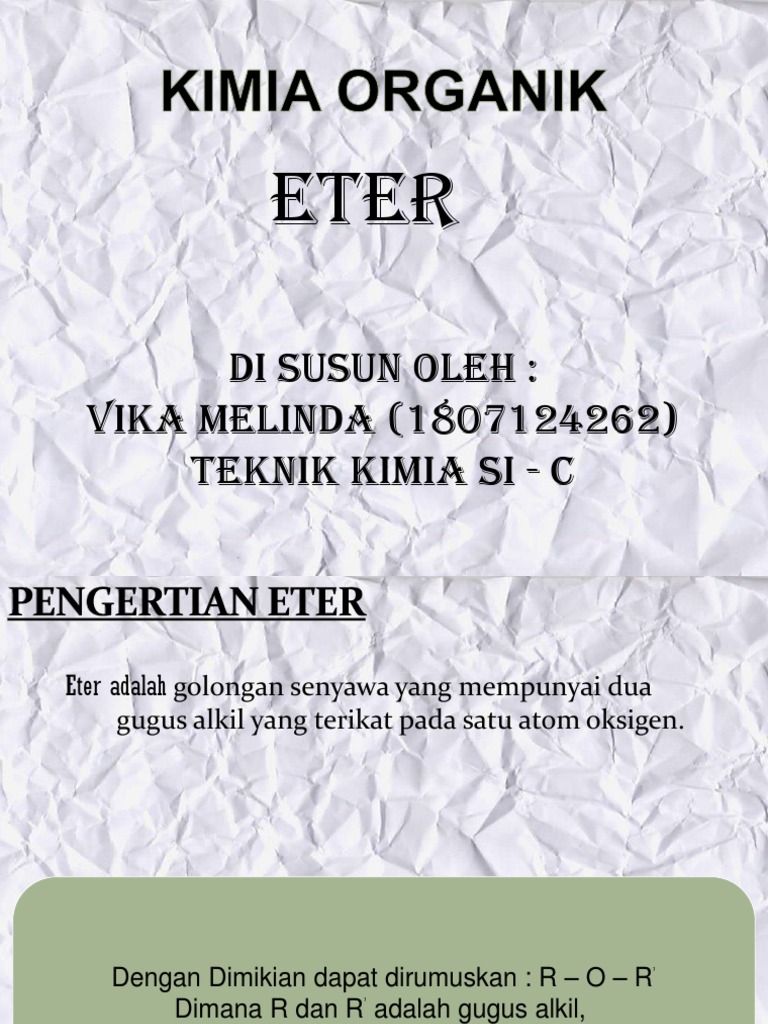 Sifat dan Sintesis Eter dalam Kimia | PDF