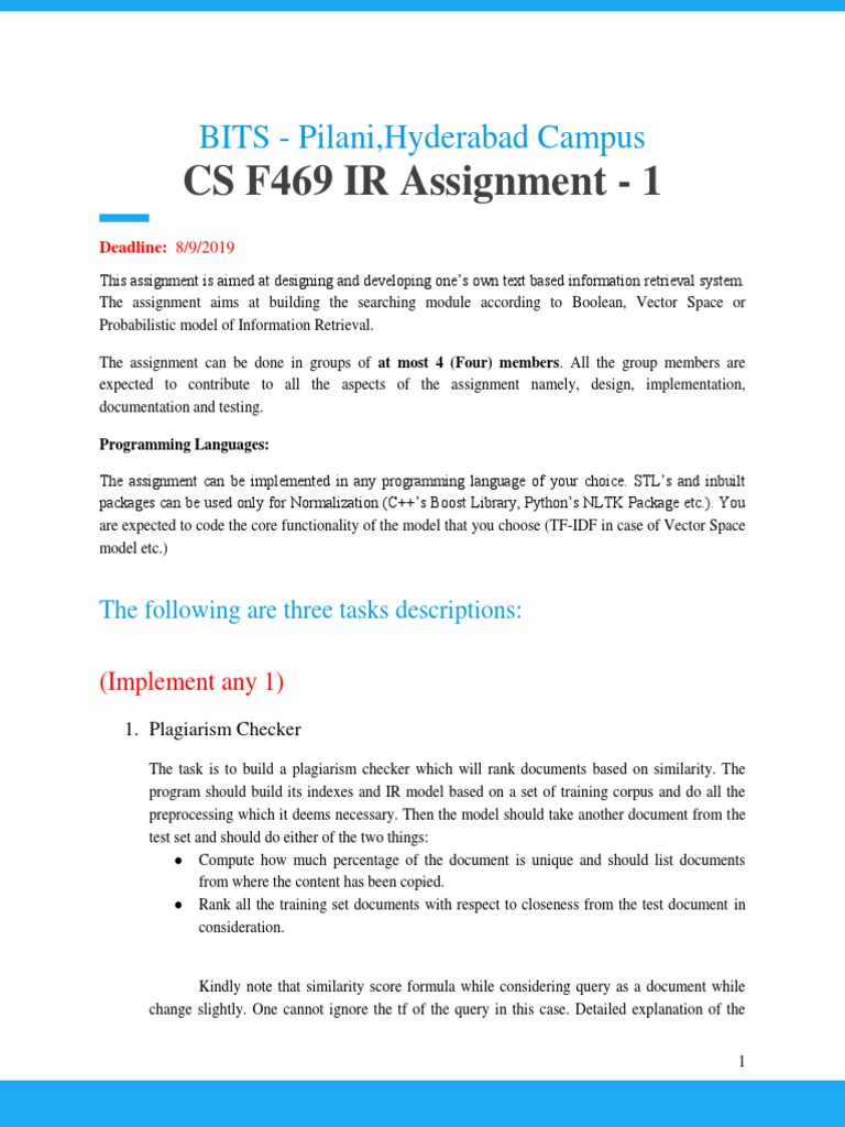 CS F469 IR System Assignment | PDF | Search Engine Indexing ...