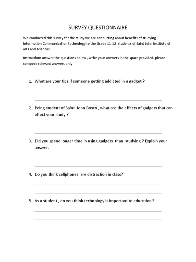 Survey on Student Gadget Use and Its Effects | PDF | Research Design ...