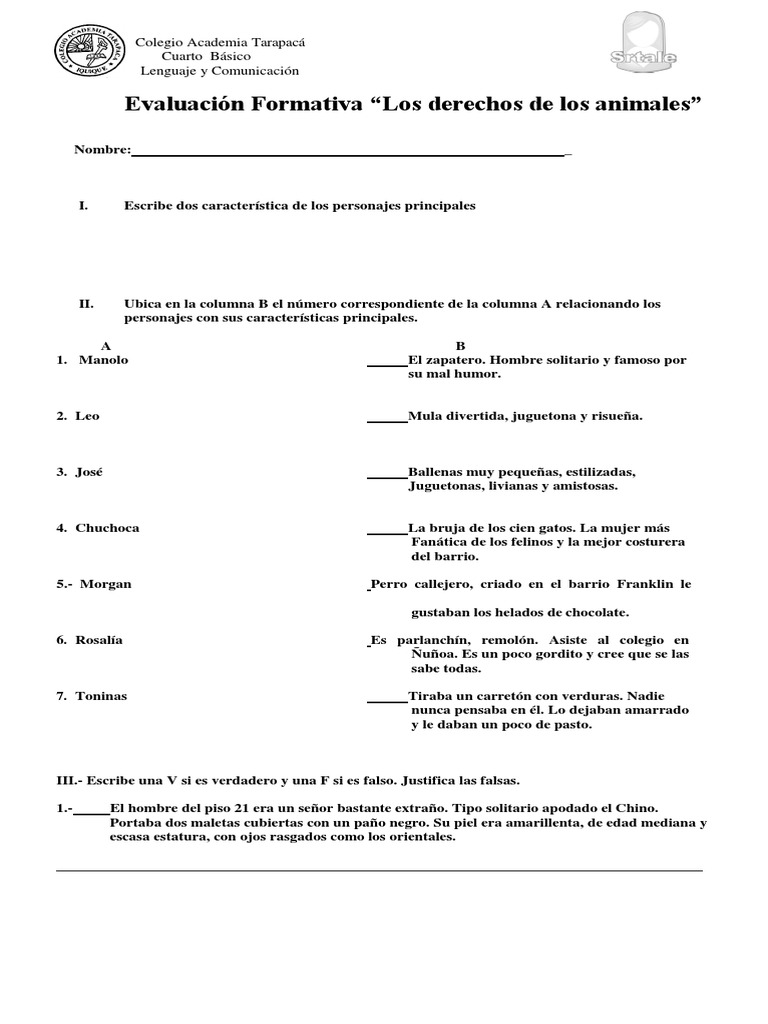 Evaluacic3b3n Formativa Los Derechos de Los Animales | PDF