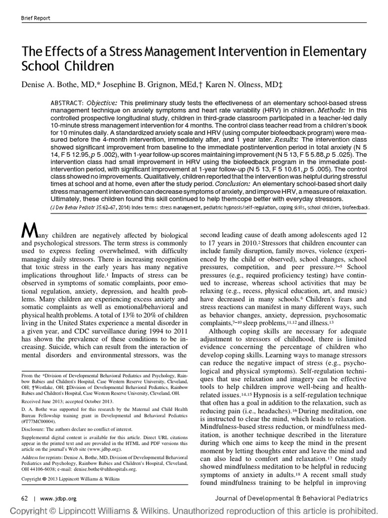 The Effects of A Stress Management Intervention in Elementary School ...