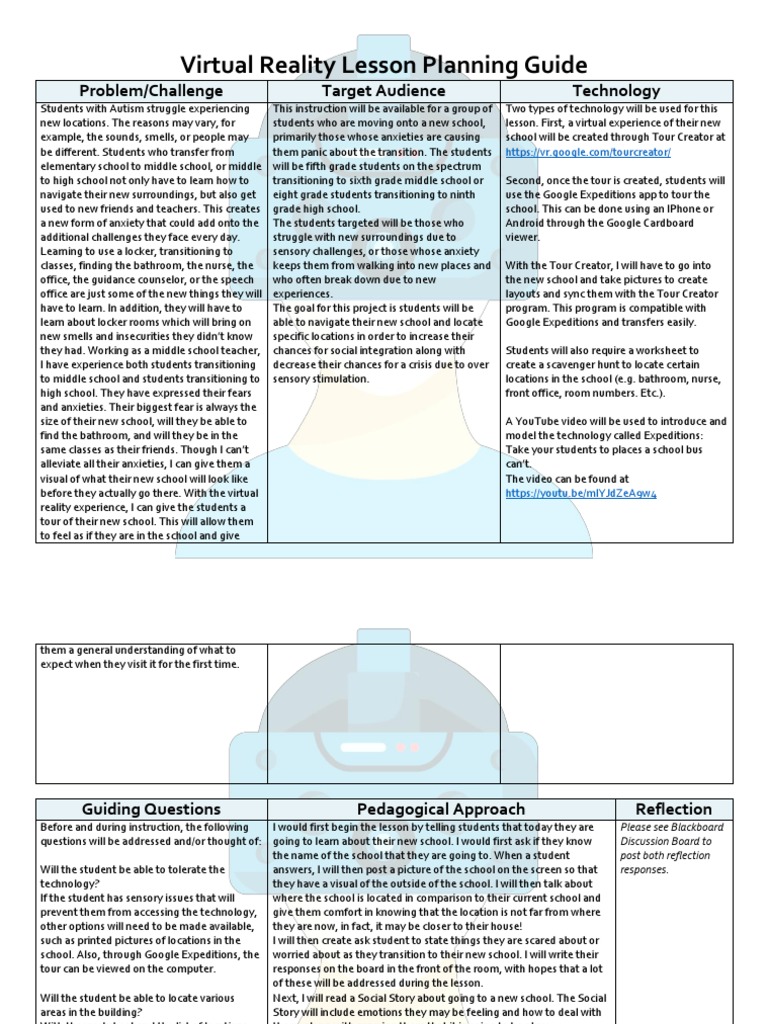 f18 VR Lesson Planning Guide | PDF | Virtual Reality | Behavioural Sciences