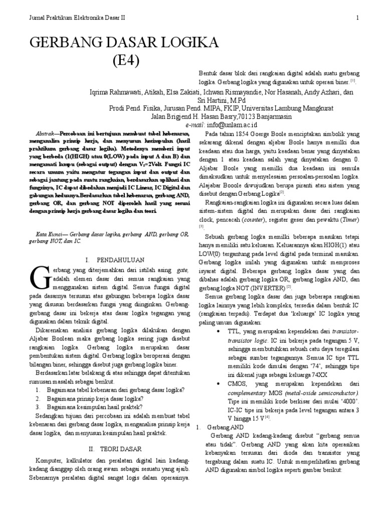 Jurnal E4 Gerbang Logika Dasar Real | PDF