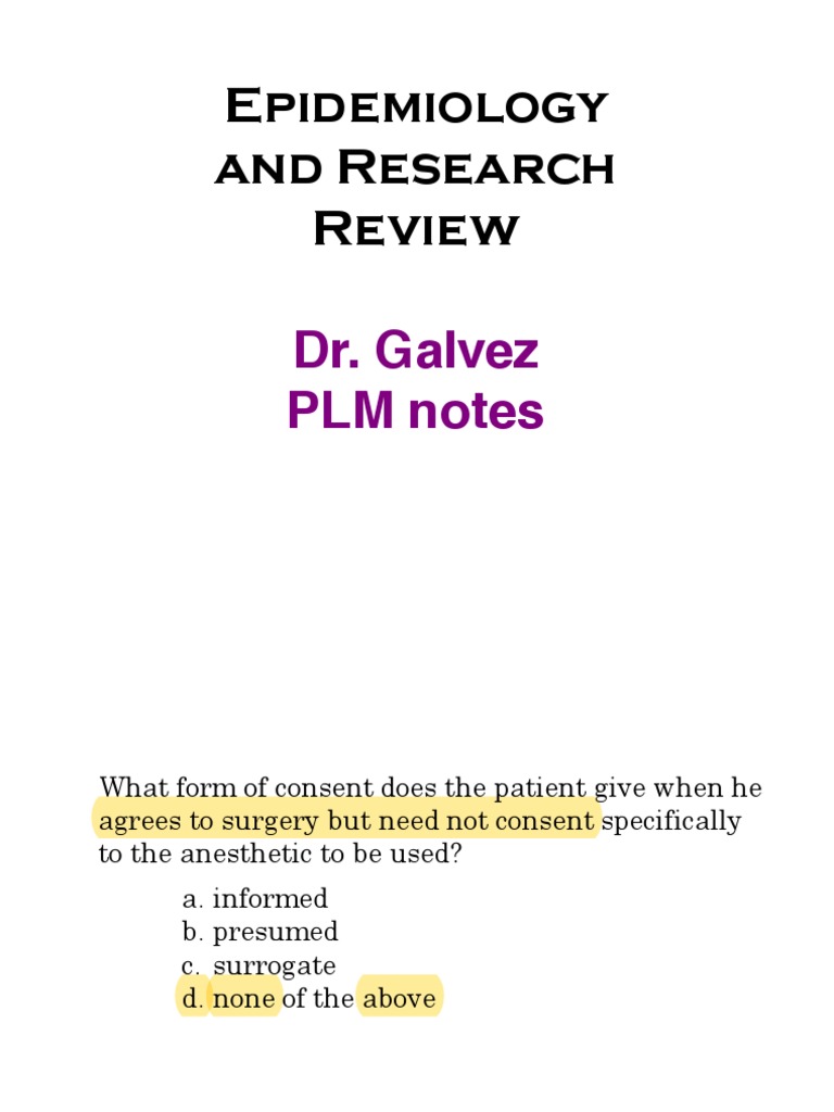 Epidemiology and Research Review: Dr. Galvez PLM Notes | PDF | Sampling ...