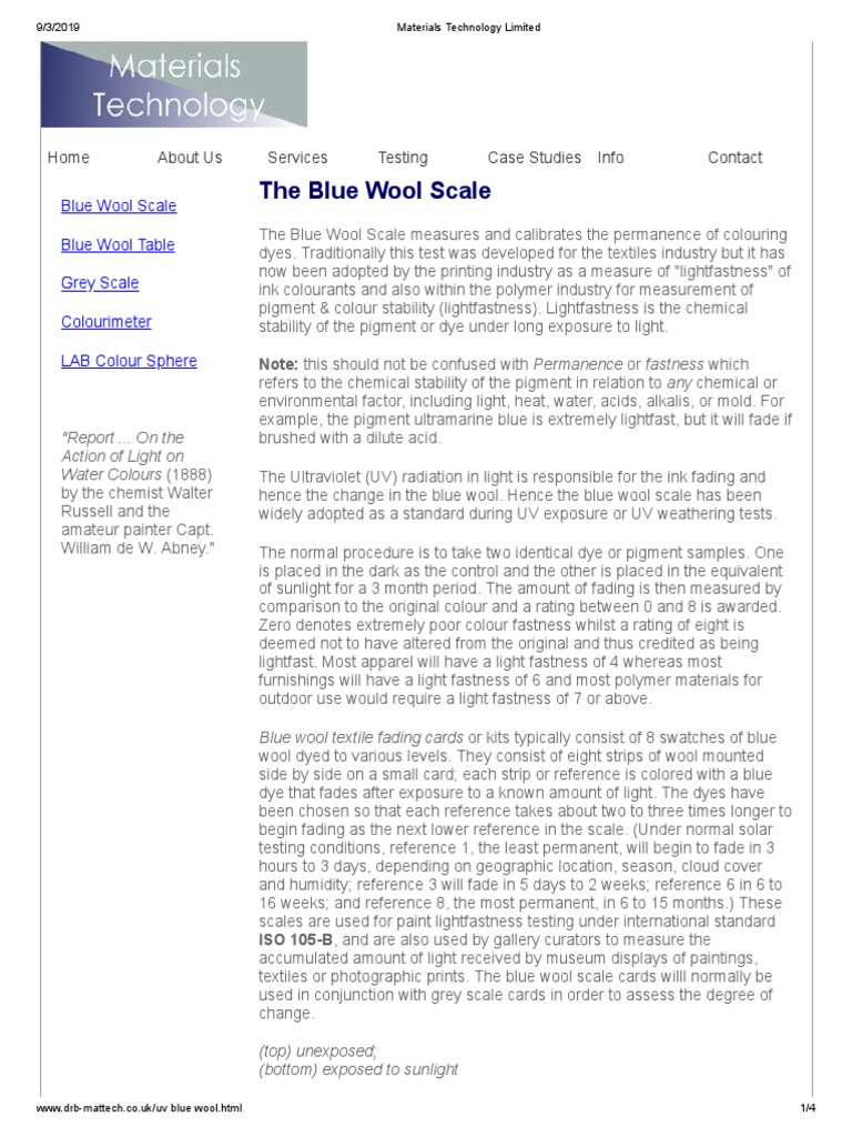Light Fastness Blue Wool Scale | Download Free PDF | Pigment | Vision