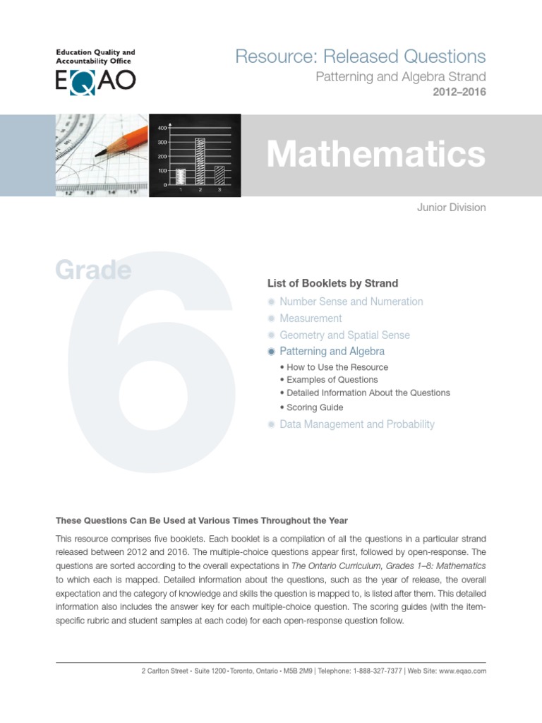 g6 Patterning Algebra Strand 2012 2016 | PDF | Educational Assessment ...