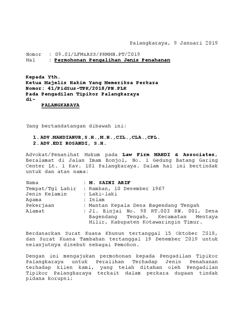 Permohonan Pengalihan Jenis Penahanan | PDF